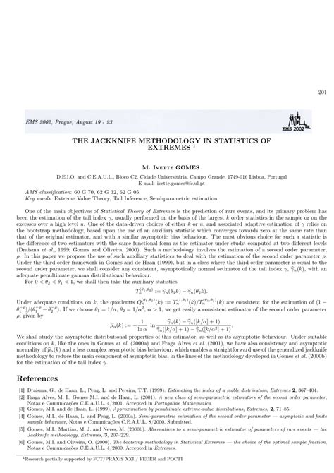 Pdf The Jackknife Methodology In Statistics Of Extremes