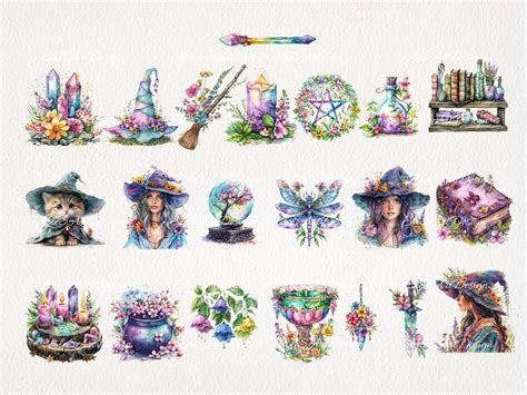 Spring Witch Witchcraft Watercolor Clipart Png Bundle Ai Illustration Digital Download For