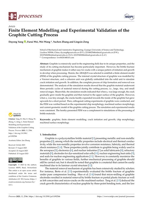 Pdf Finite Element Modelling And Experimental Validation Of The Graphite Cutting Process