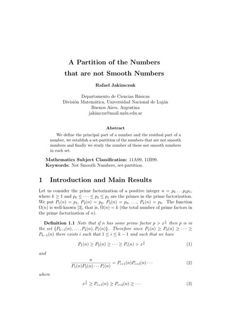 Pdf A Partition Of The Numbers That Are Not Smooth Numbers