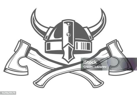 뿔이 달린 바이킹 헬멧과 두 개의 교차 된 야만인 축 스칸디나비아 전사 갑옷 벡터 야만인에 대한 스톡 벡터 아트 및 기타 이미지 야만인 기사 사람의 역할 도끼