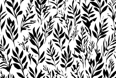 Art Vintage Monochrome Watercolor And Graphic Floral Pattern With Leaves On Light Background