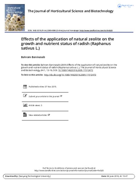 Pdf Effects Of The Application Of Natural Zeolite On The Growth And Nutrient Status Of Radish