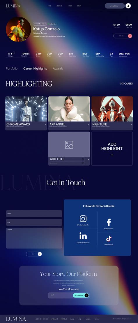 lumina ai fashion model agency web ui design behance