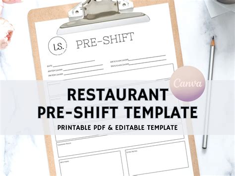 Pre Shift For Restaurants Editable Pre Shift Template Restaurant