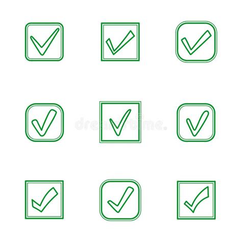 Green Check Mark Icons Flat Style Checkboxes For Yes Approved