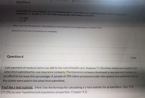 Solved Question Calculate The Z Test Statistic For A Chegg