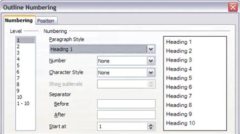 Openoffice Writer 3x Setting Up Heading Numbering