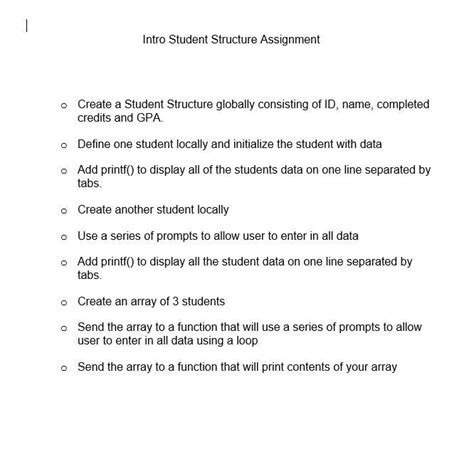 Solved 1 Intro Student Structure Assignment O Create A