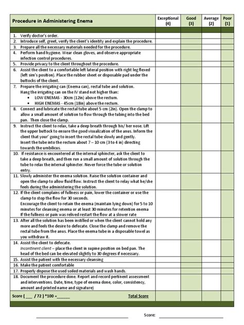 Enema Checklist 1 Pdf Rectum Diseases And Disorders