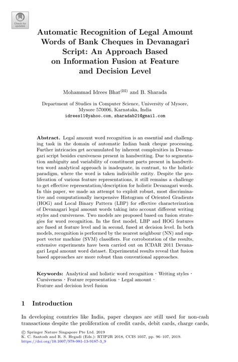 Pdf Automatic Recognition Of Legal Amount Words Of Bank Cheques In