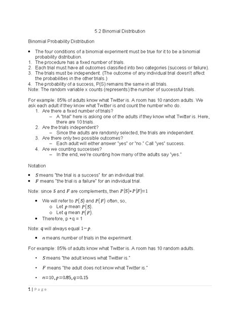 Week 4 Notes Understanding Binomial Distribution And Probabilities