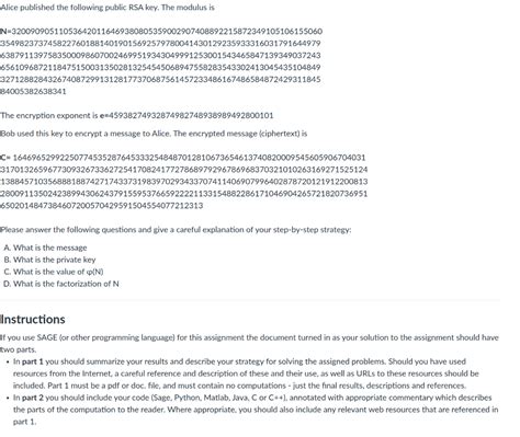Solved Alice Published The Following Public Rsa Key The