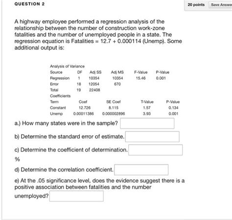 Solved A Highway Employee Performed A Regression Analysis Of