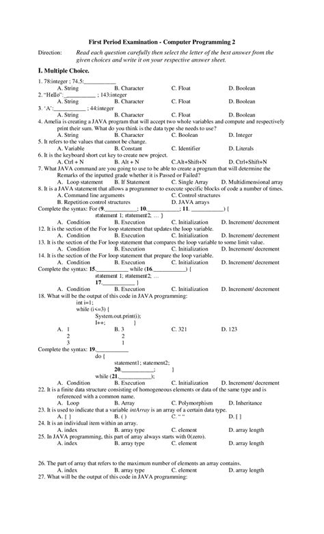 Computer Programming Exams With Answers 2 Exams Computer Programming Docsity
