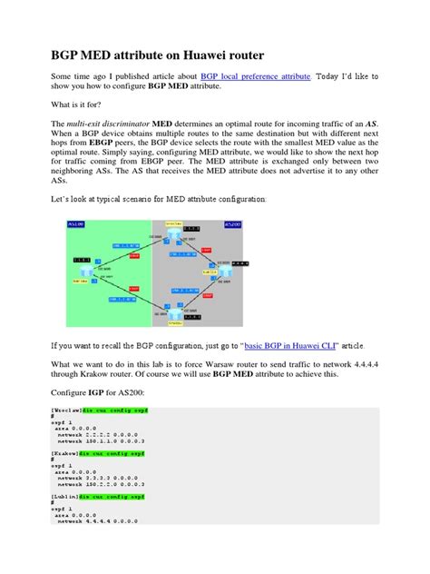 Bgp Med Attribute On Huawei Router Pdf Router Computing Routing