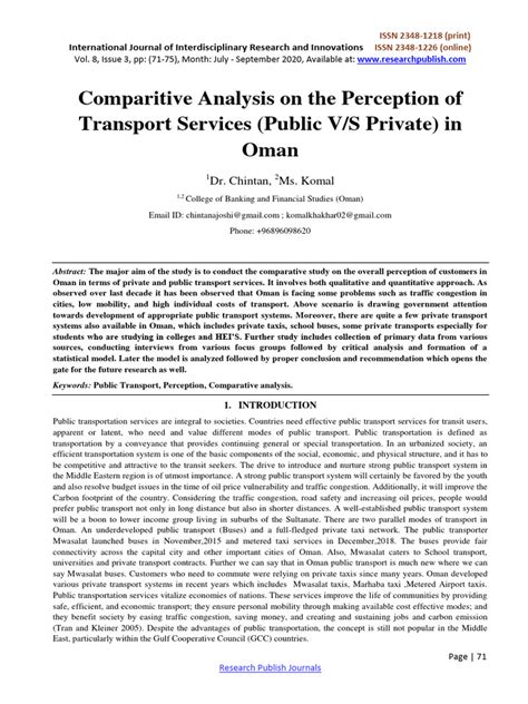 comparitive analysis on the perception of transport services public v