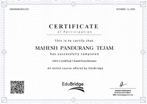 Mahesh Tejam On Linkedin Awscertifiedcloudpractitioner Success Cloudcomputing Edubridge