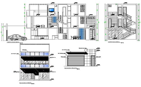Elevation And Section Two Story Residential Building Plan Autocad File