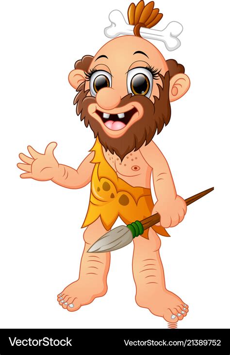 Happy Cavemen Cartoon Presenting Royalty Free Vector Image