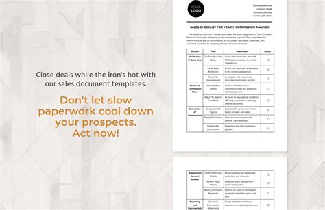Sales Checklist For Yearly Commission Analysis Template In Word Pdf
