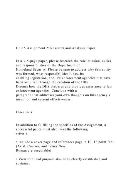 Unit 5 Assignment 2 Research And Analysis Paper Docx