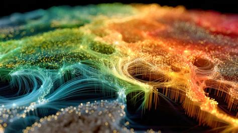 Abstract Neural Network Glowing In A Spectrum Of Colors Simulating Data Flow And Digital