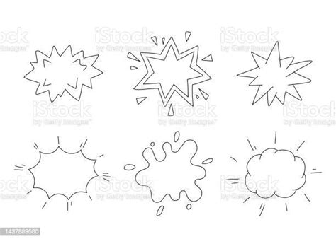 구름의 폭발 스플래시 얼룩 스케치 라인 세트 손으로 그린 요소 버스트 말풍선 컬렉션 개요 낙서 벡터 그림 기포에 대한 스톡 벡터