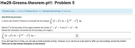 Solved Hw29 Greens Theorem Pt1 Problem 5 Problem Value 1