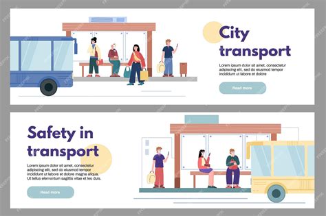 도시 대중 교통 배너 또는 전단지 평면 벡터 일러스트 레이 션 설정 프리미엄 벡터