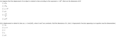 Solved A Suppose That The Displacement Of An Object Is Chegg