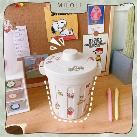 Miloli White Mini Trash Bin Aesthetic Dustbin Tong Sampah Kecil Mini