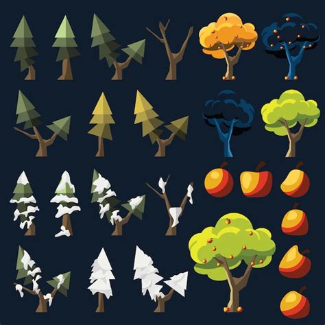Premium Vector Tree And Fruit Set Vector Illustration