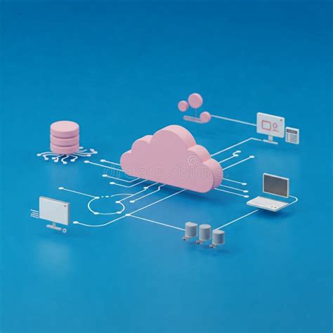 Abstract Cloud Computing Concept With Floating Icons And Lines Minimalist And Digital Stock