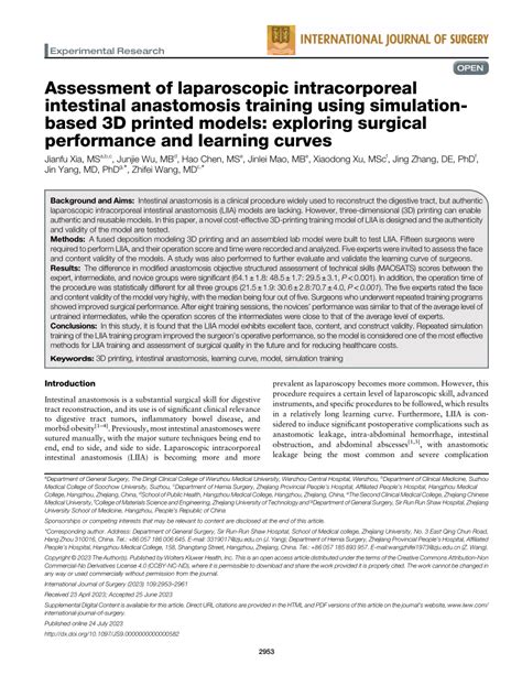 Pdf Assessment Of Laparoscopic Intracorporeal Intestinal Anastomosis Training Using Simulation