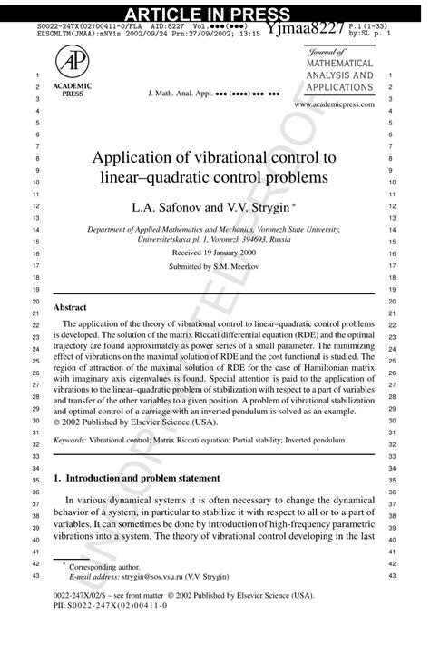 Pdf Application Of Vibrational Control To Linearquadratic Control Problems