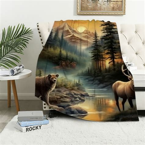 Bciig Deer Throw Blanket Twin Blanket Black Bear Blanket Woodland