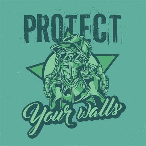 거리 예술가의 일러스트와 함께 티셔츠 라벨 디자인 무료 벡터