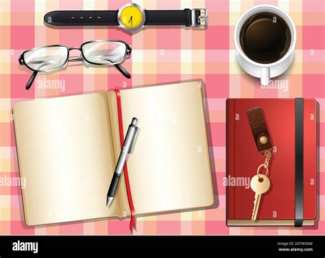 A Topview Of A Table With Many Things Stock Vector Image And Art Alamy