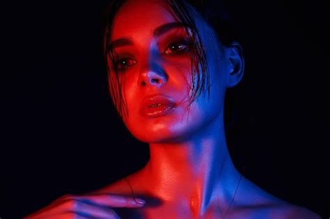 Premium Photo Wet Hair Beautiful Girl In Colorful Lights