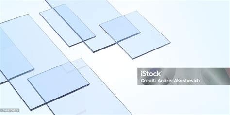 파란색 유리판 3d 렌더링이 있는 추상 기하학적 배경 명확한 직사각형 및 정사각형 아크릴 패널 투명한 모양의 결정 구성 웹 그래픽 디자인 벽지 투명 아크릴 유리에 대한 스톡