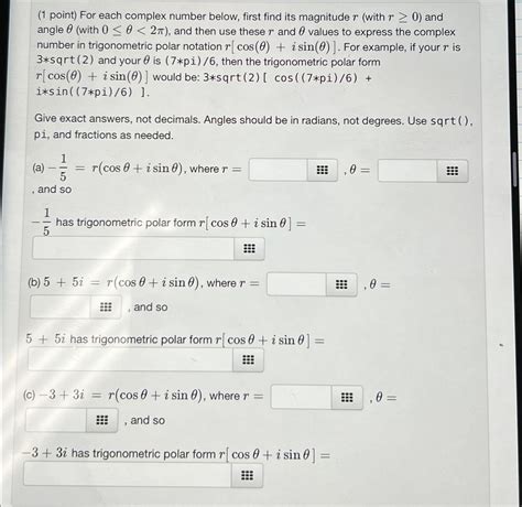 Solved Point For Each Complex Number Below First Find Chegg