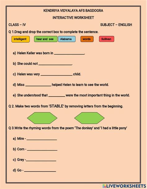 Grade 4 Worksheet English