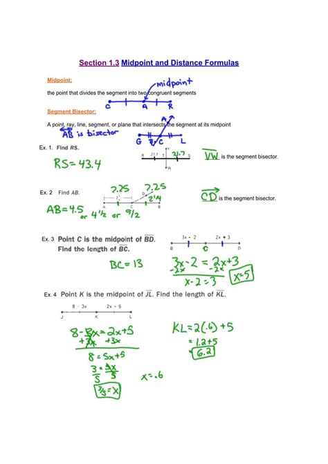 Section 13 Midpoint And Distance Formulas