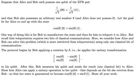 Suppose That Alice And Bob Each Possess One Qubit Of Chegg Com