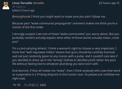 Linux Inventor Linus Torvalds Tells Conservative To Make Sure You Don T Follow Me Kotaku In