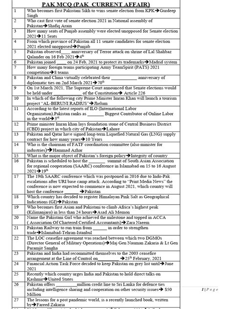 Pakmcqs Pakistan Current Affair Pdf Pakistan Indiapakistan