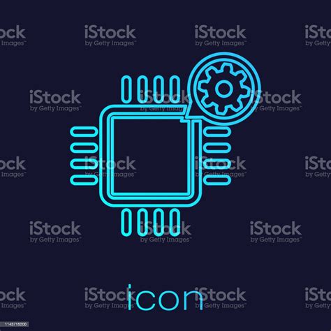 청록색 프로세서 및 기어 라인 아이콘 파란색 배경에 고립입니다 Cpu 칩 서비스 개념입니다 조정 응용 프로그램 설정 옵션 유지
