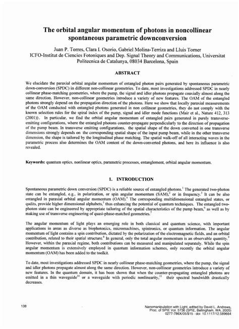 Pdf The Orbital Angular Momentum Of Photons In Noncollinear