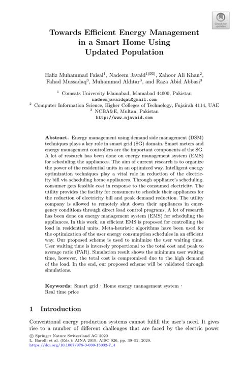 Pdf Towards Efficient Energy Management In A Smart Home Using Updated Population